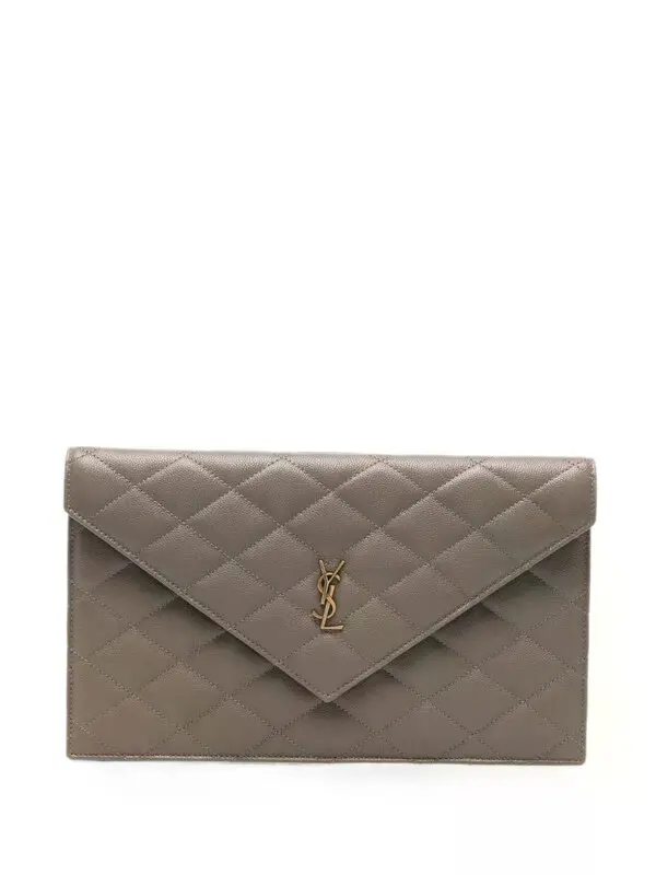Saint Laurent Cassandre Quilted Leather Clutch Bag - Brown