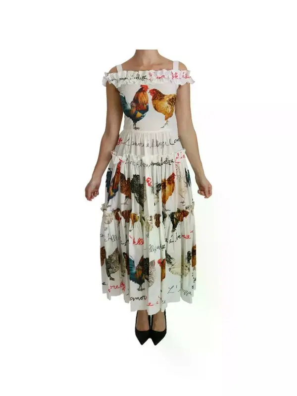 Dolce & Gabbana Rooster-print Tiered Dress - White