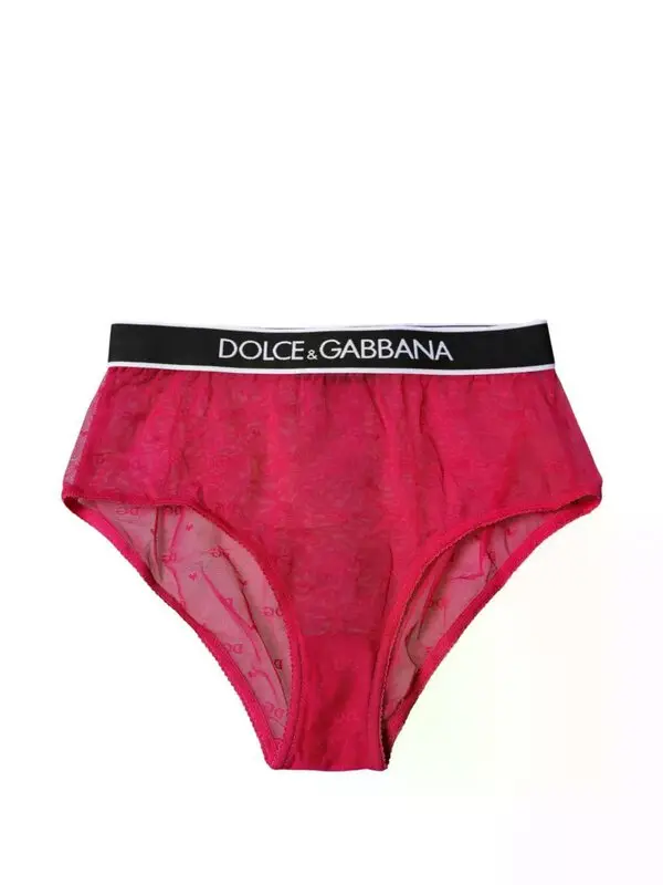 Dolce & Gabbana Logo-waistband Floral-lace Panties - Pink