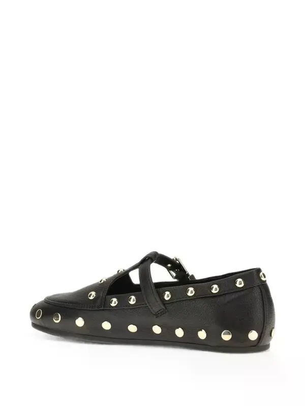 GANNI Mary Jenny Studded Ballerinas In Pebbled Leather - Black