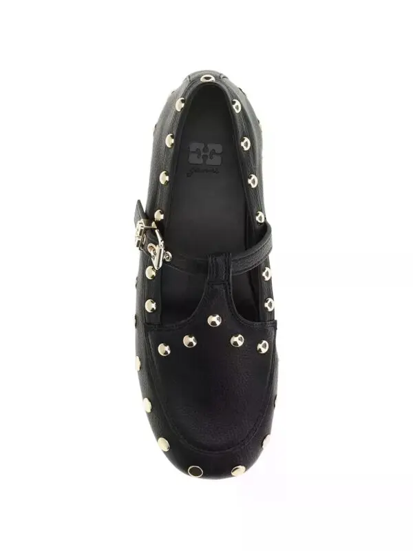 GANNI Mary Jenny Studded Ballerinas In Pebbled Leather - Black