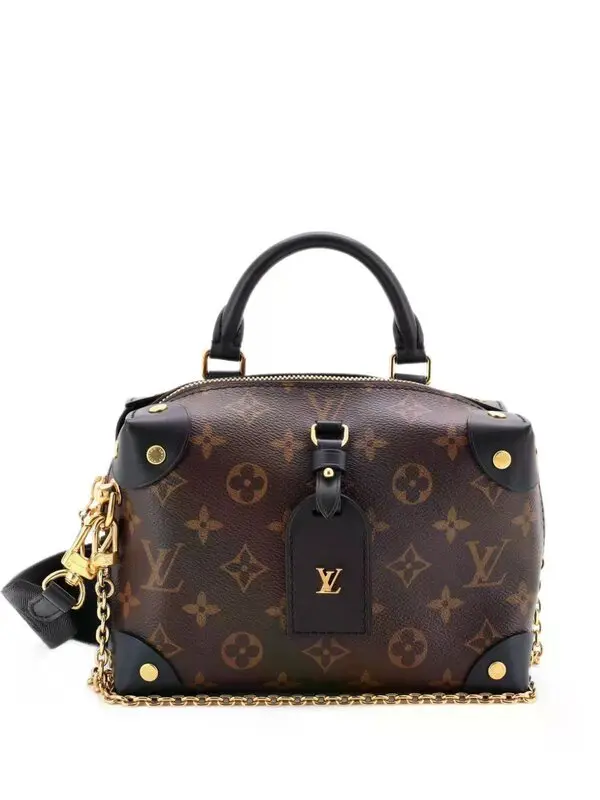 LOUIS VUITTON Petite Malle Souple Handbag Monogram Canvas With Leather Shoulder Bag - Brown