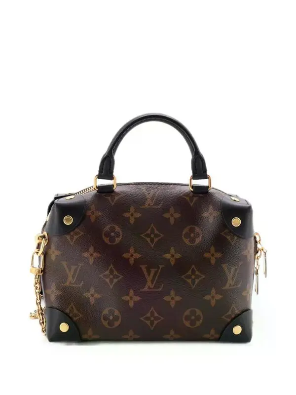 LOUIS VUITTON Petite Malle Souple Handbag Monogram Canvas With Leather Shoulder Bag - Brown