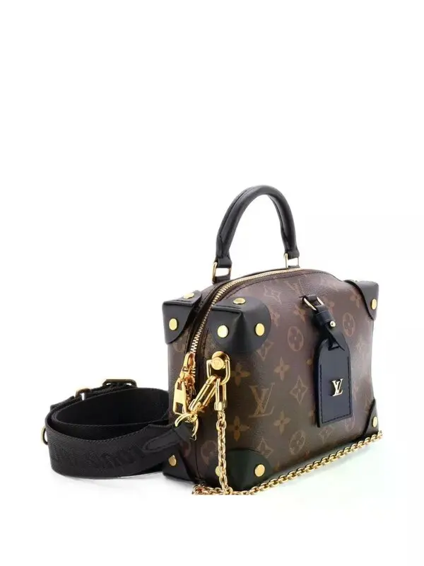LOUIS VUITTON Petite Malle Souple Handbag Monogram Canvas With Leather Shoulder Bag - Brown