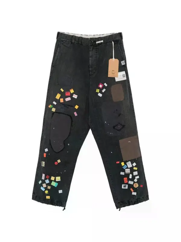 Mihara Yasuhiro Patchwork Ticket-print Jeans - Black