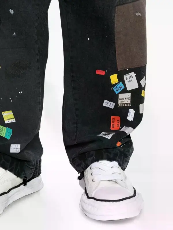 Mihara Yasuhiro Patchwork Ticket-print Jeans - Black