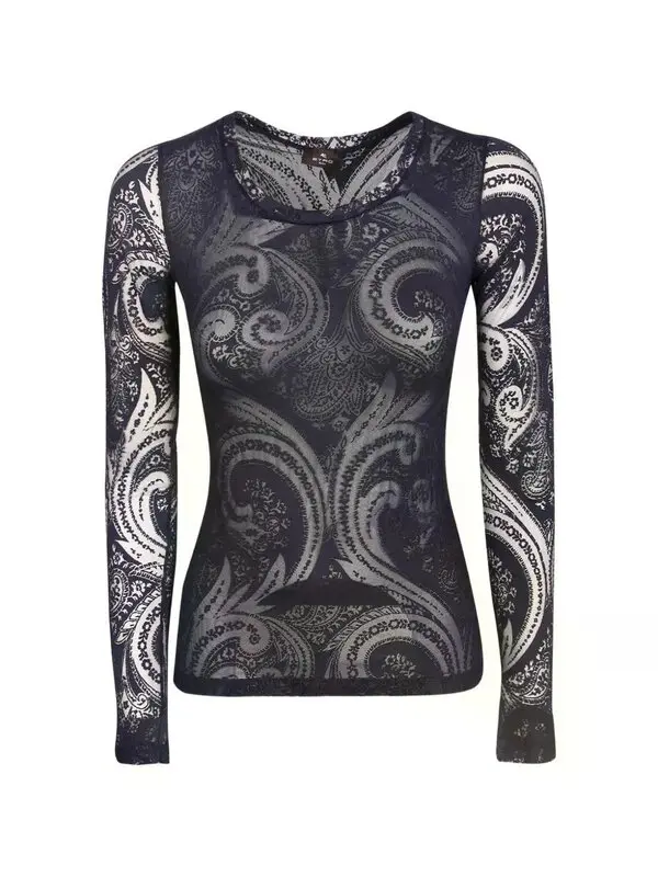Etro Paisley-print Mesh Long-sleeve T-shirt - Blue