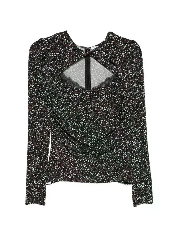 MAR DE MARGARITAS Floral-print Lace-trim Blouse - Black
