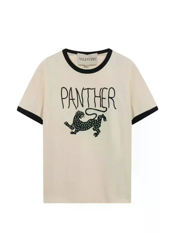 Valentino Garavani Panther-print Ringer T-shirt - Neutrals