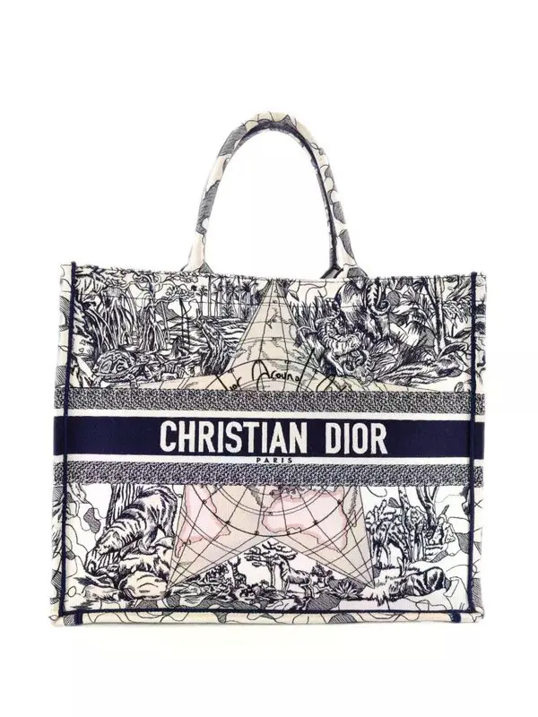 Dior Book Embroidered Canvas Large Tote Bag - Blue