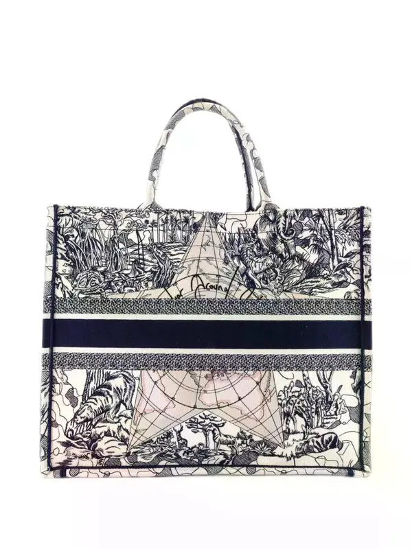 Dior Book Embroidered Canvas Large Tote Bag - Blue