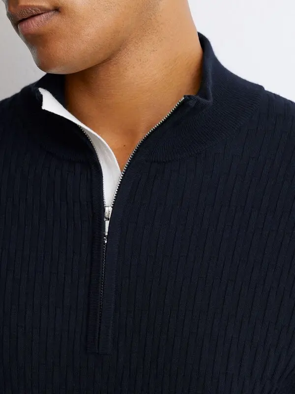 REISS Idol Textured-knit Half-zip Jumper
