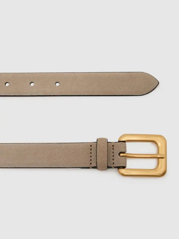 REISS Beatrice Suede Square-buckle Belt - Grey