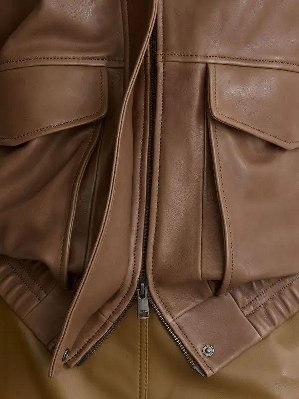 REISS Maeve Leather Twin-pocket Relaxed Jacket