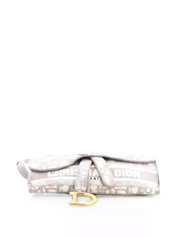 Dior Saddle Slim Pouch Logo Embroidered Oblique Canvas Belt Bag - Grey