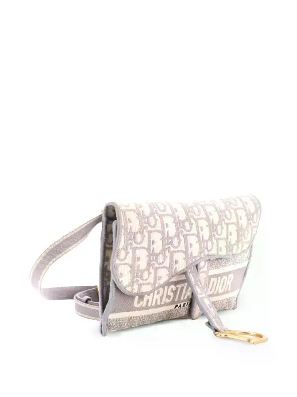 Dior Saddle Slim Pouch Logo Embroidered Oblique Canvas Belt Bag - Grey