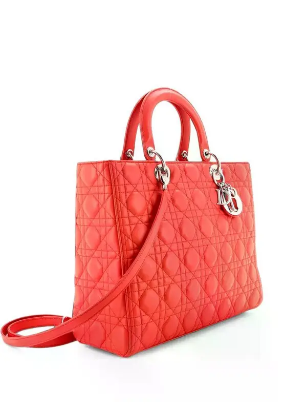 Dior Lady Bag Cannage Quilt Lambskin Large Tote Bag - Orange