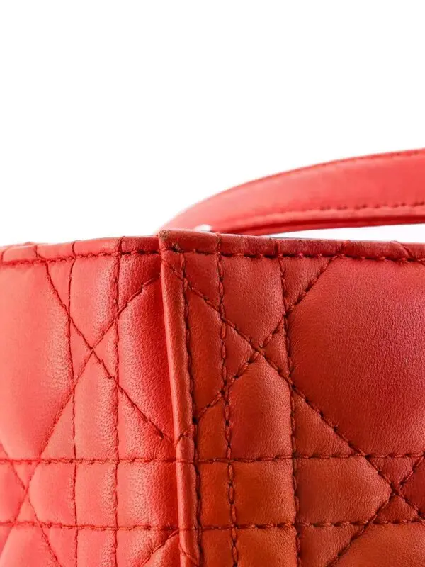 Dior Lady Bag Cannage Quilt Lambskin Large Tote Bag - Orange
