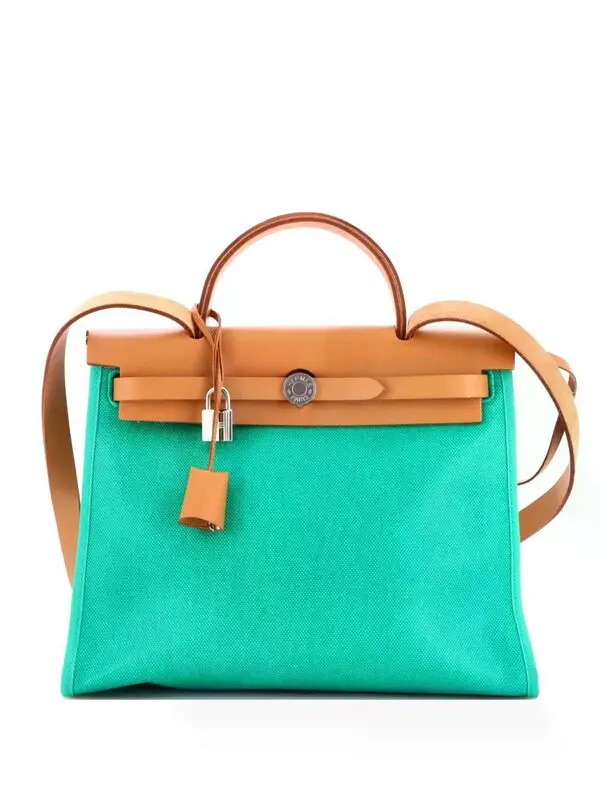 Hermès Herbag Zip Berline Vache Canvas And Leather 31 Shoulder Bag - Green