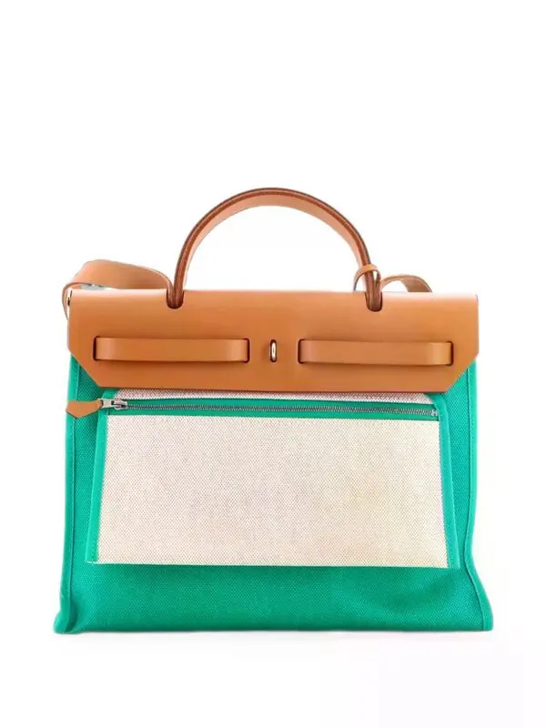 Hermès Herbag Zip Berline Vache Canvas And Leather 31 Shoulder Bag - Green
