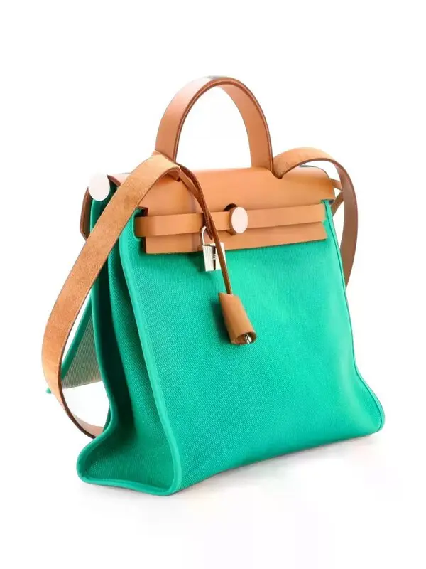 Hermès Herbag Zip Berline Vache Canvas And Leather 31 Shoulder Bag - Green
