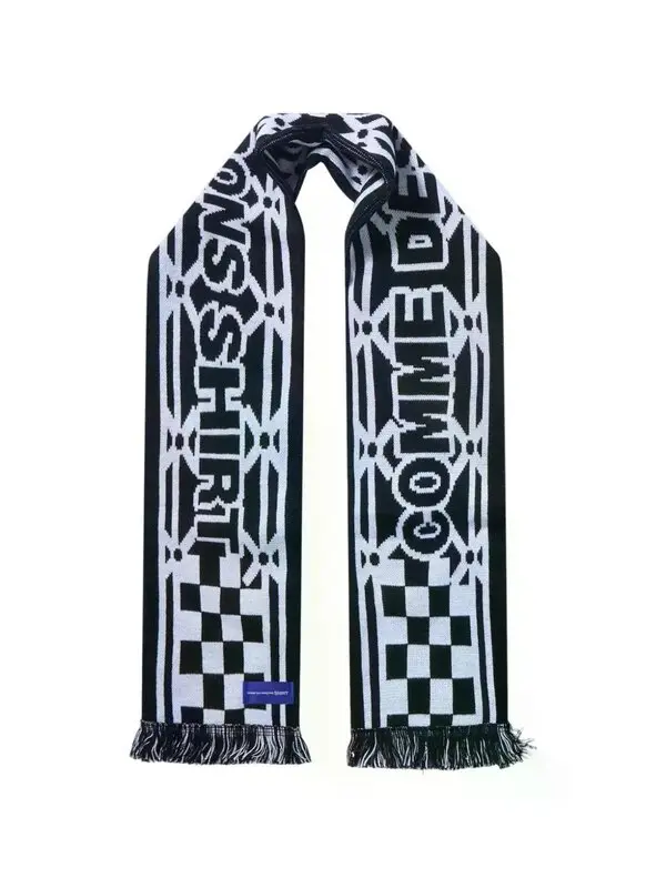 Comme Des Garçons Intarsia-knit Fringed Scarf - Black