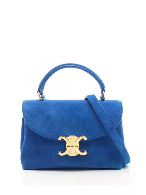 Celine 2000-2026 Teen Suede Triomphe Nino Bag Satchel - Blue