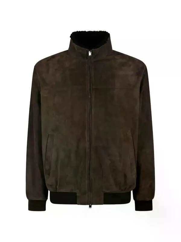 Canali High-neck Suede Jacket - Brown