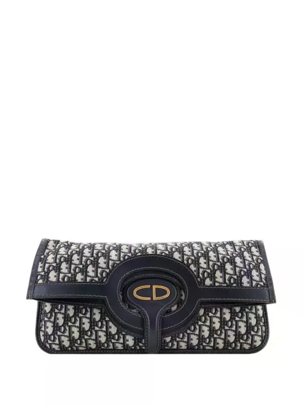 Dior Fold Over Oblique Canvas Clutch Bag