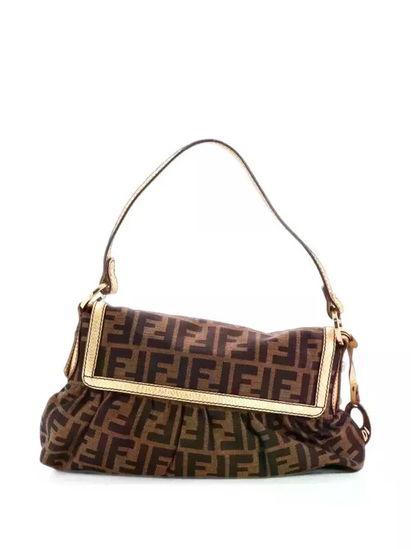 Fendi Chef Flap Bag Zucca Canvas Small Shoulder Bag - Brown