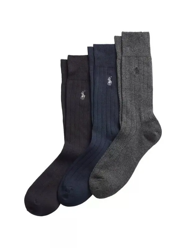Polo Ralph Lauren Logo-embroidered Ribbed Socks - Grey