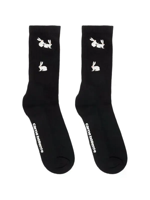 CARNE BOLLENTE Rabbit-embroidered Logo Socks - Black