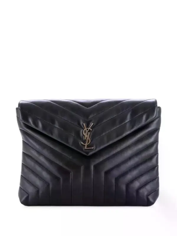 Saint Laurent Loulou Document Matelasse Chevron Leather Clutch Bag - Black