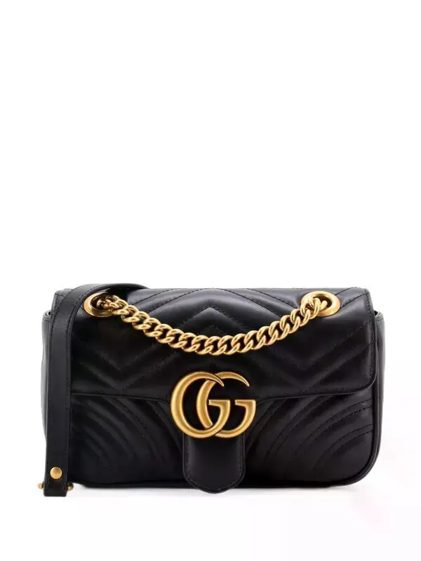 Gucci Gg Marmont Flap Bag Matelasse Leather Small Crossbody Bag - Black