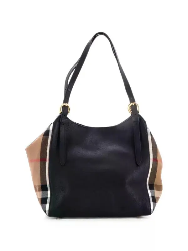 Burberry Canterbury Leather And House Check Canvas Small Tote Bag - Black
