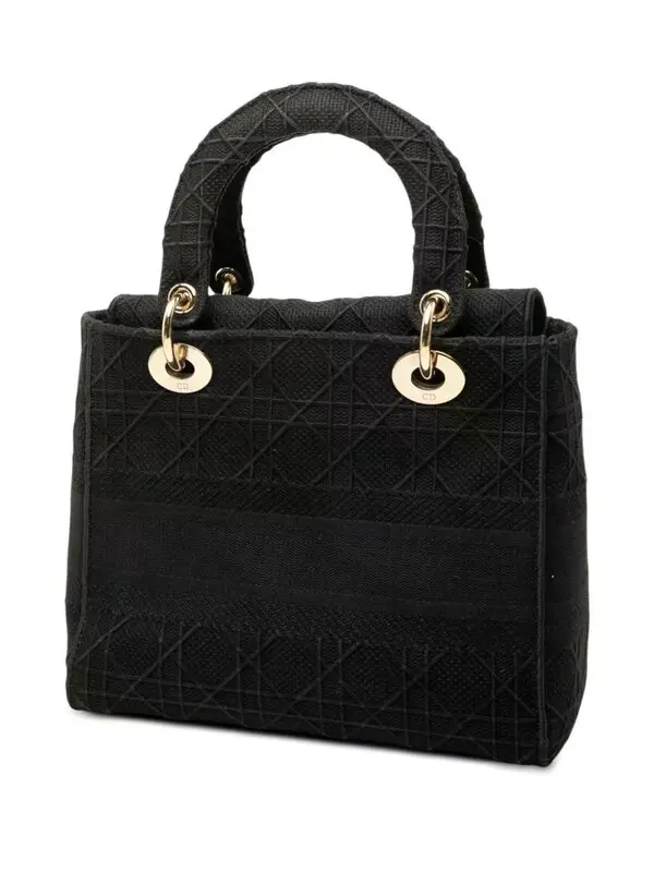 Dior 2020 Medium Embroidered Canvas Cannage Lady D Lite Satchel