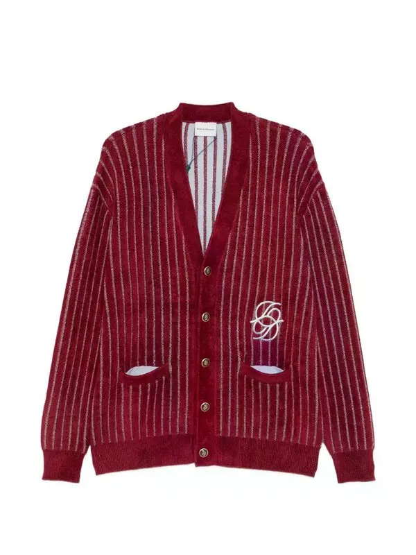 Drole De Monsieur Mirror Monogram Pinstripe Cardigan