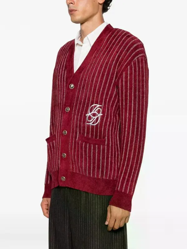 Drole De Monsieur Mirror Monogram Pinstripe Cardigan