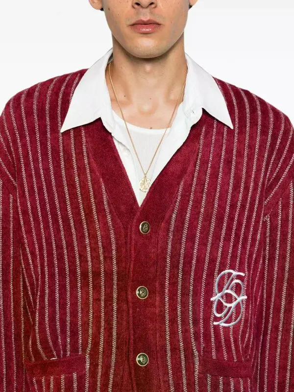 Drole De Monsieur Mirror Monogram Pinstripe Cardigan