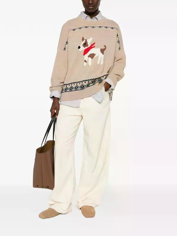 Max Mara Pavidi Intarsia-knit Crew-neck Sweater - Neutrals
