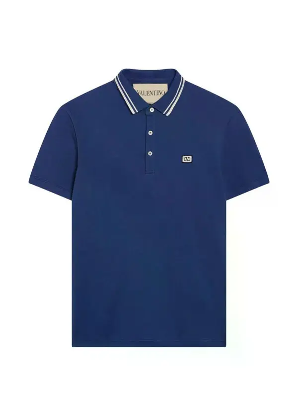 Valentino Garavani Cotton-piqué Polo Shirt With Vlogo-patch - Blue