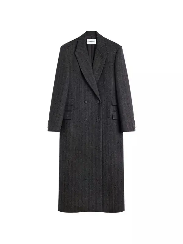Givenchy Long Tailored Coat In Herringbone Wool