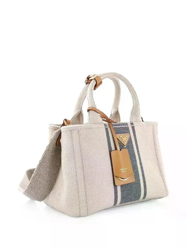 Prada Logo Jardiniere Triangle Embroidered Canvas Tote Bag