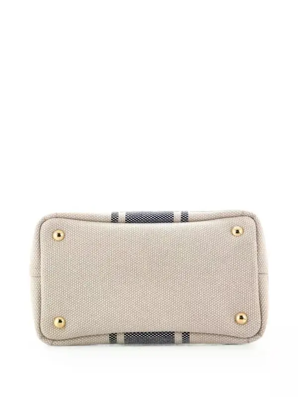 Prada Logo Jardiniere Triangle Embroidered Canvas Tote Bag