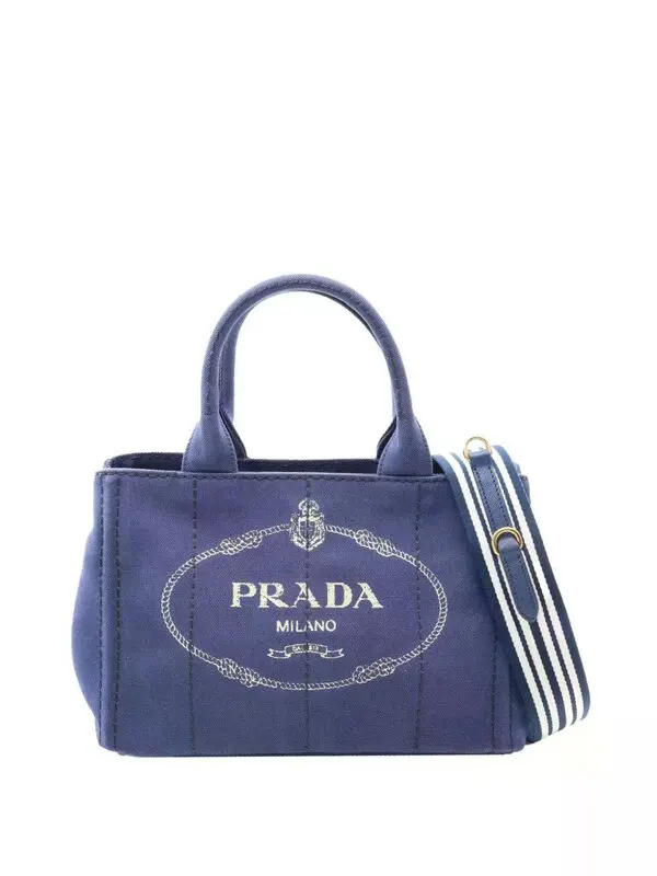 Prada 2010-2026 Small Canvas Canapa Logo Tote Satchel - Blue