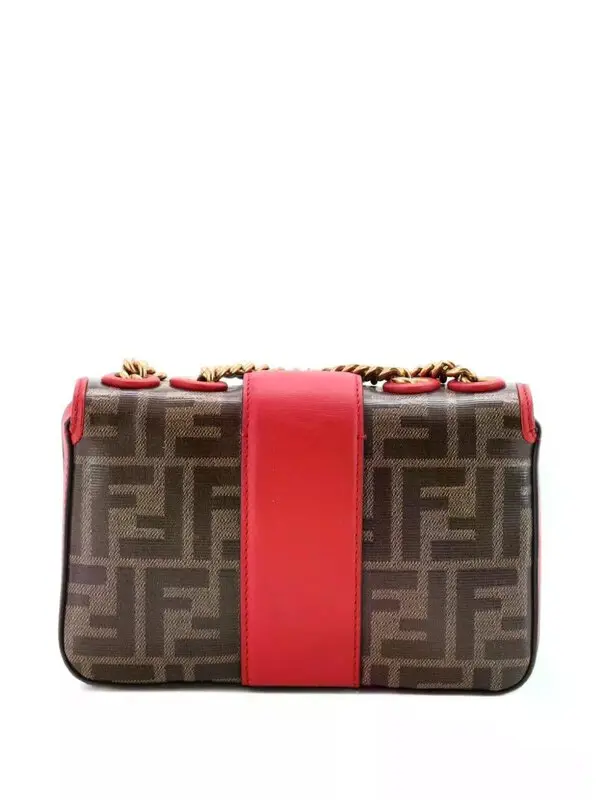 Fendi Ff Logo Stamp Flap Bag Zucca Coated Canvas With Leather Mini Crossbody Bag - Red