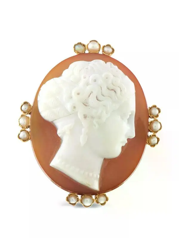 LB EXCLUSIVE Agate And Pearl Cameo Brooch - Gold