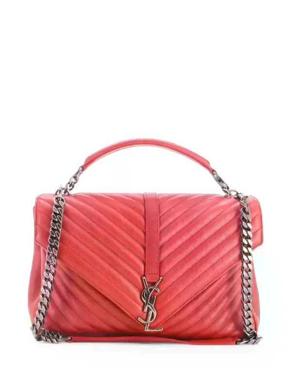 Saint Laurent Classic Monogram College Bag Matelasse Chevron Leather Large Shoulder Bag - Red