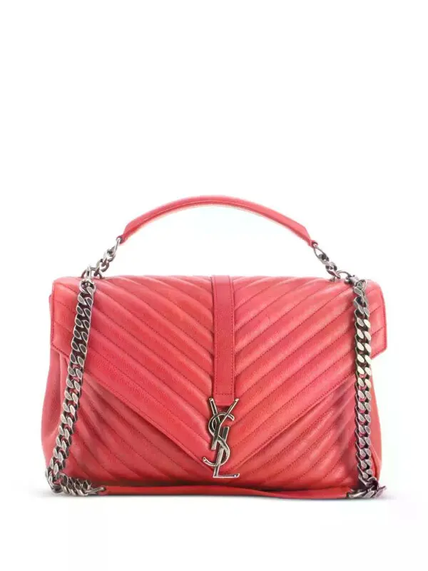 Saint Laurent Classic Monogram College Bag Matelasse Chevron Leather Large Shoulder Bag - Red