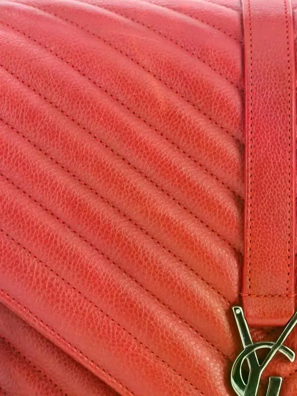 Saint Laurent Classic Monogram College Bag Matelasse Chevron Leather Large Shoulder Bag - Red